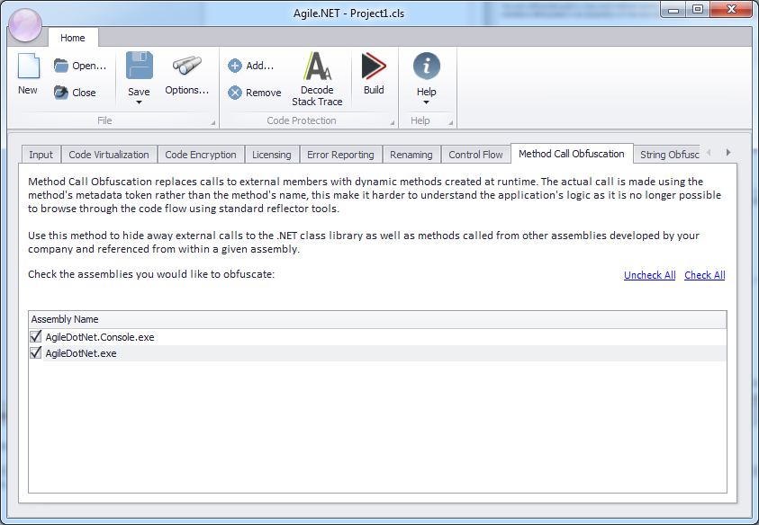 Method call obfuscation - Agile.net - Product Documentation